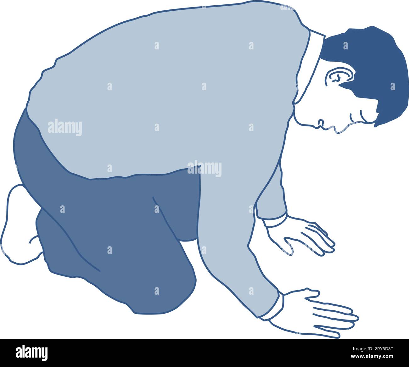 Full body illustration of an Asian man apologizing for sitting down ...