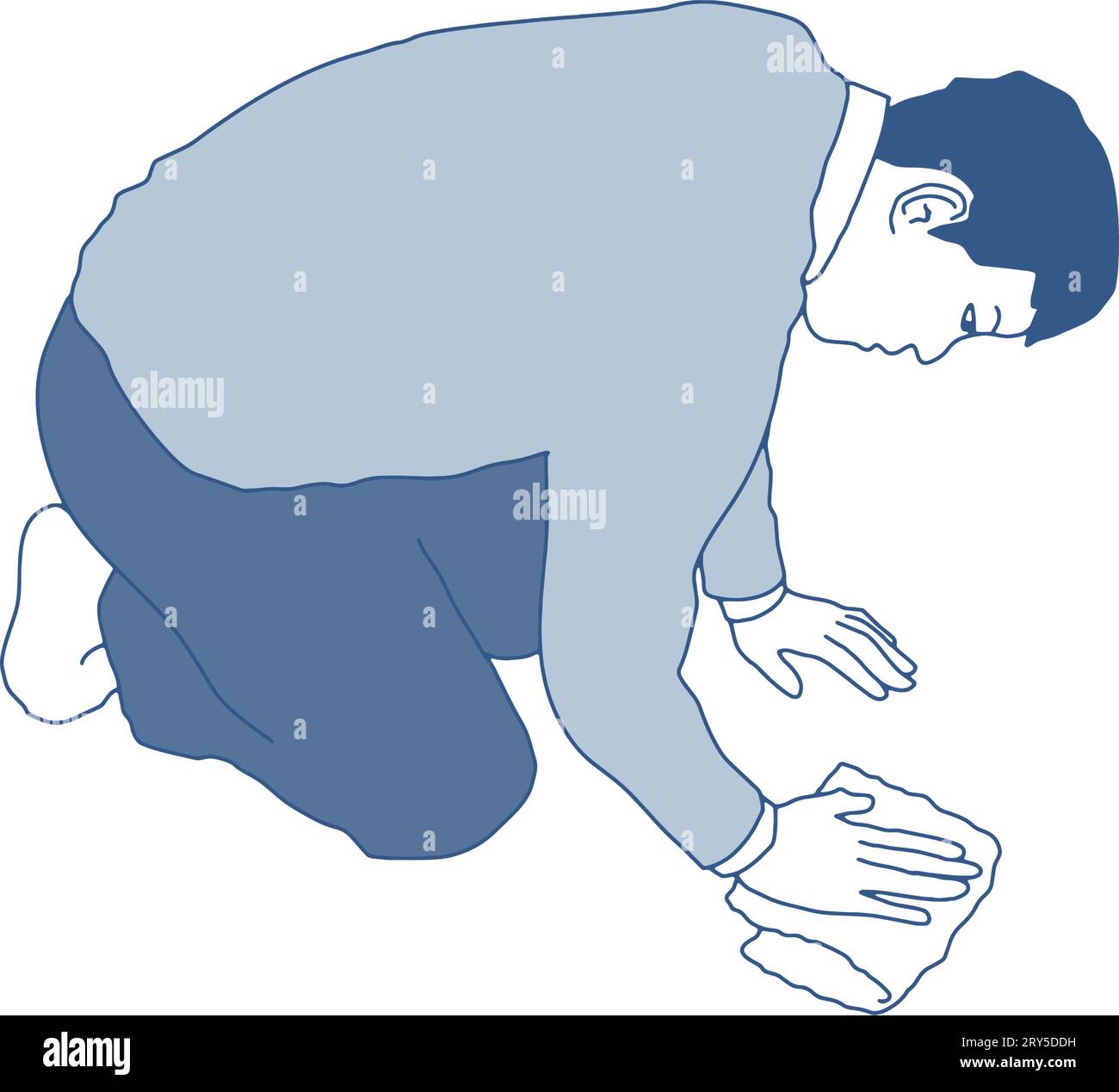 Full body illustration of an Asian man cleaning the floor with a dust ...