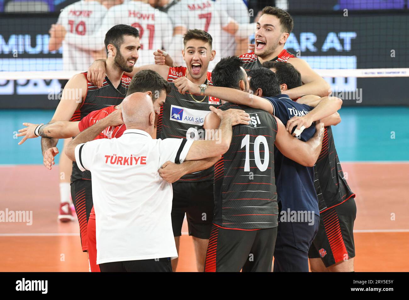 Turkey national team celebrating the win against Canada. Volleyball ...