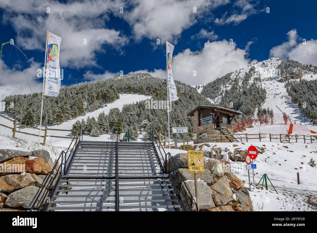 Masella ski resort in a spring snowfall in the Coma Oriola sector ...