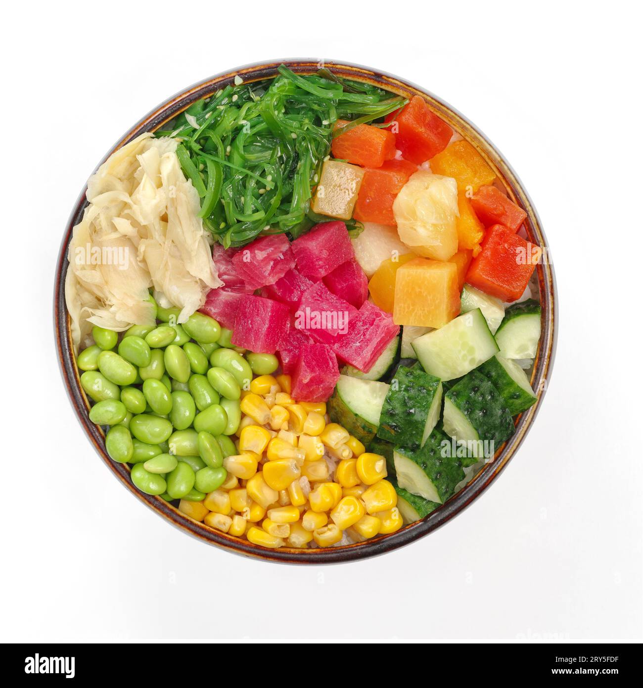 Hawaiian POKE TUNA Rice, tuna, cucumber, peach, corn, chucka, edamame ...