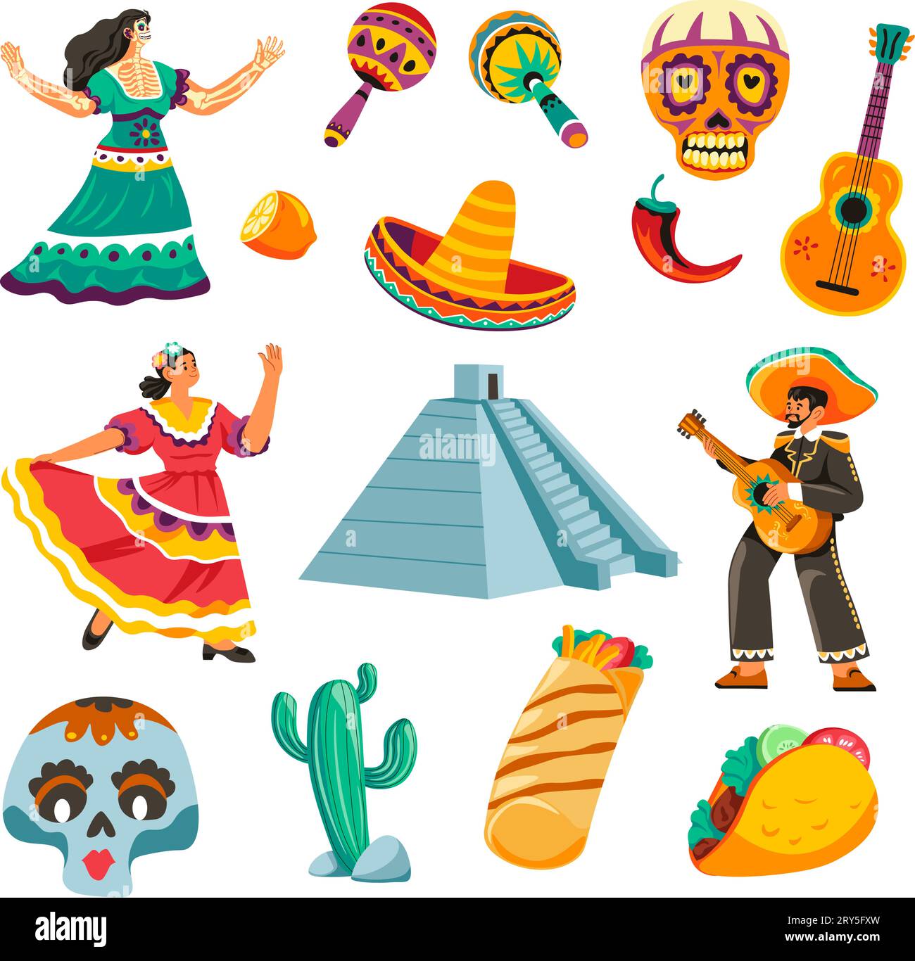 Mexico traditions and culture, cuisine and food Stock Vector Image ...