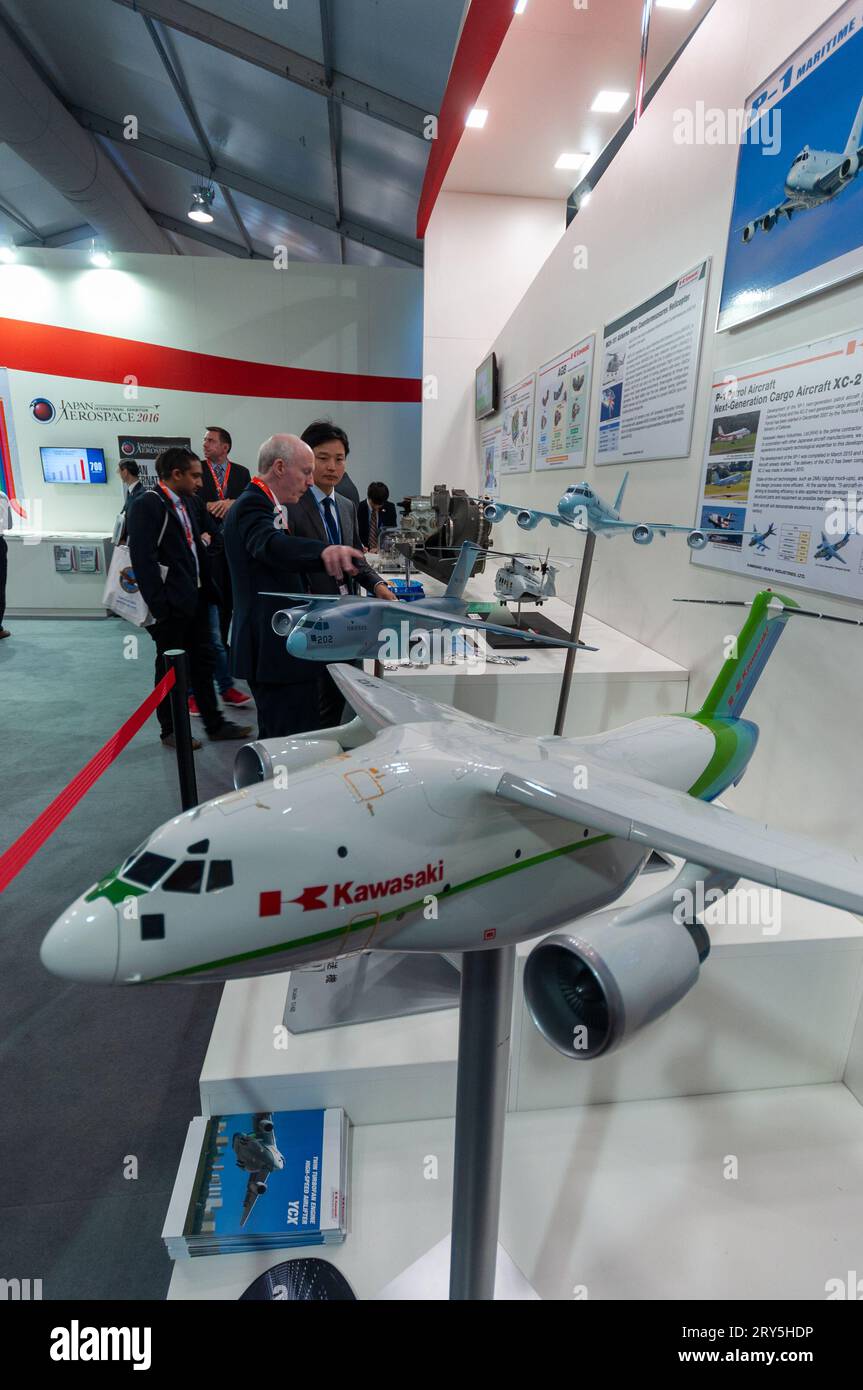 Kawasaki C-2 model aircraft on display on the Kawasaki trade stand in ...