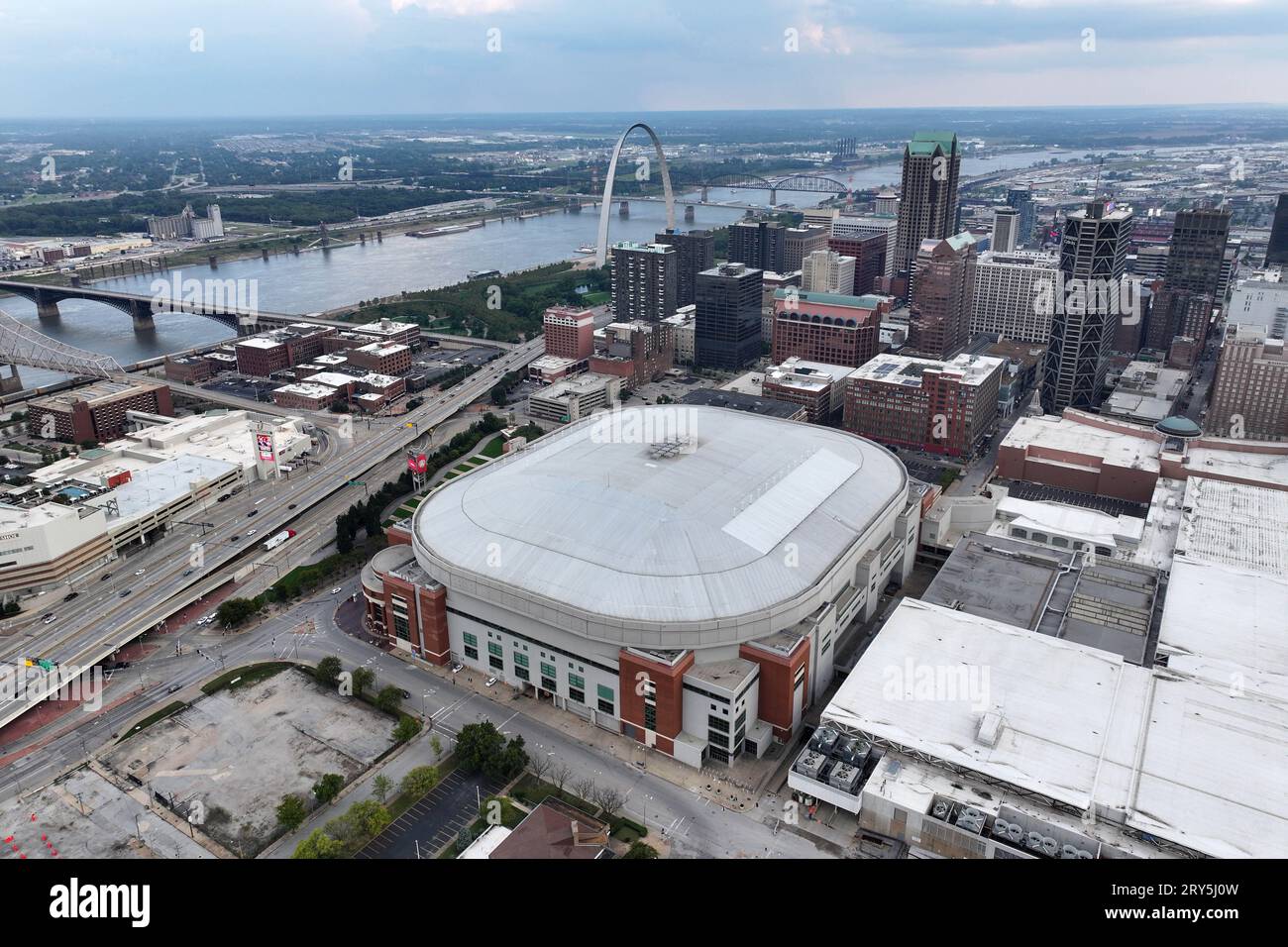 A general overall aerial view of The Dome at America's Center and ...