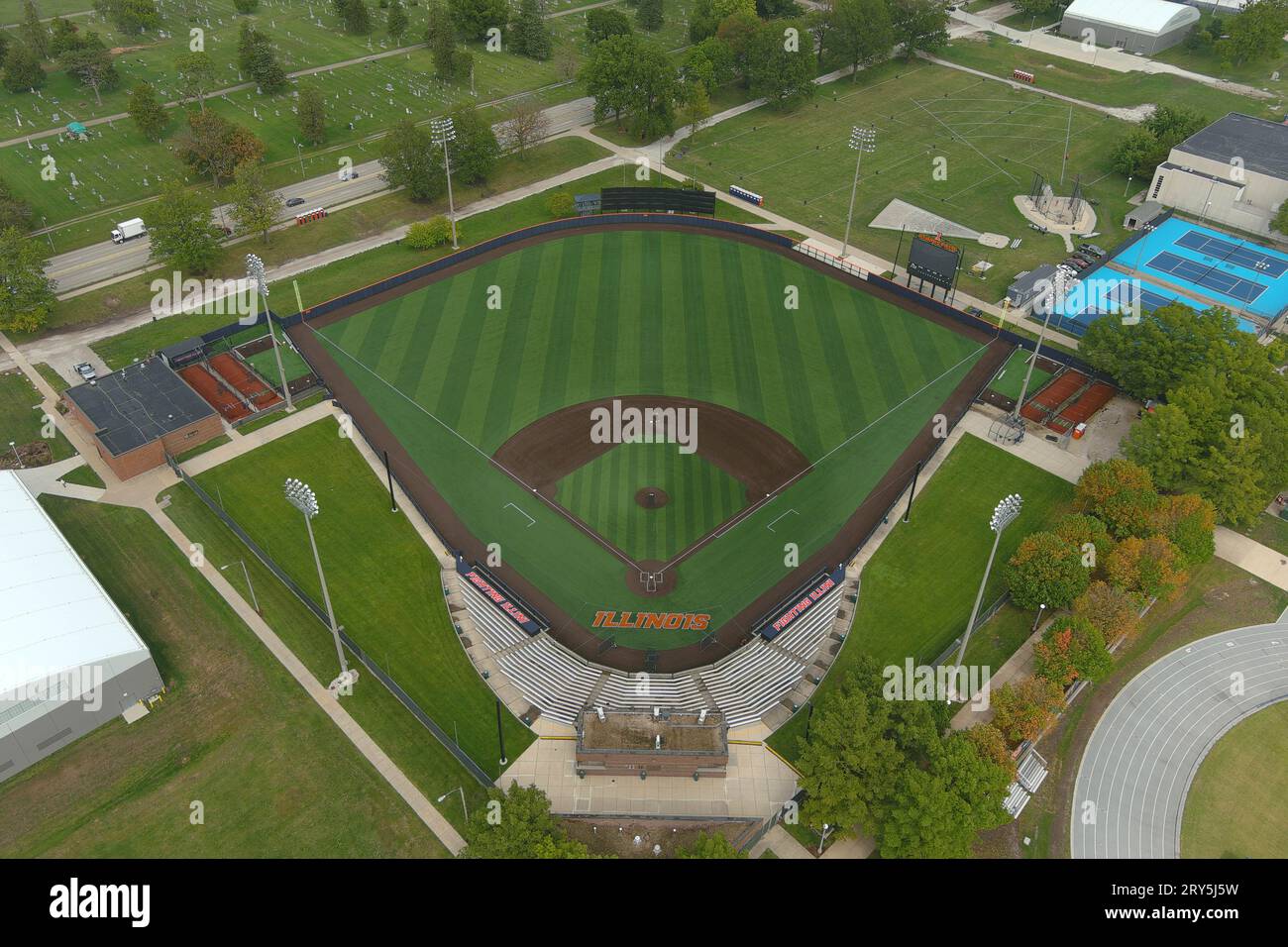 A general overall aerial view of Illinois Field Baseball stadium on the ...