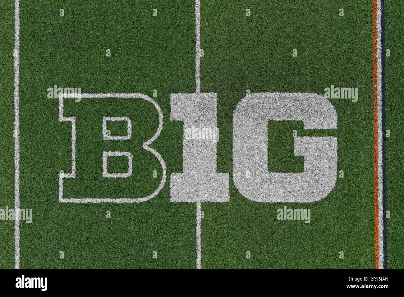 The Big 10 Conference logo on the Field at Memorial Stadium on the ...