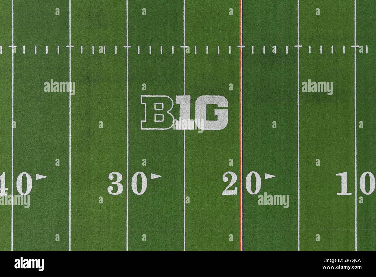 The Big 10 Conference logo on the Field at Memorial Stadium on the ...
