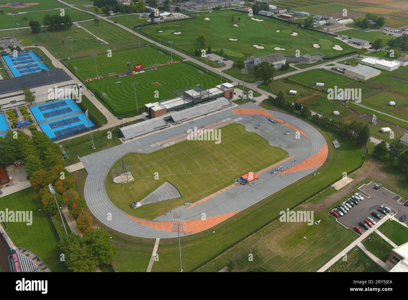 A general overall aerial view of Demirjian Park track and Field and ...