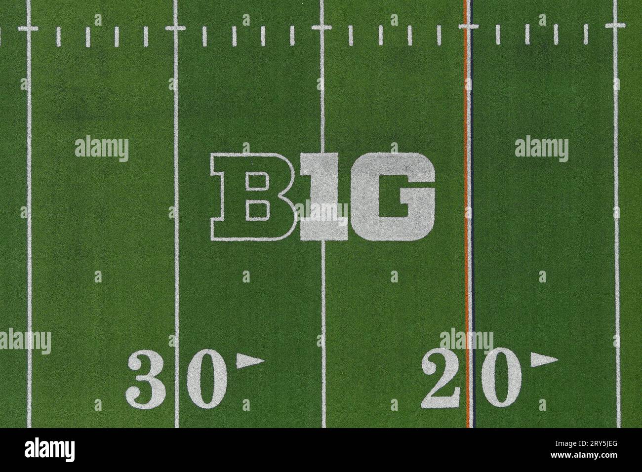 The Big 10 Conference logo on the Field at Memorial Stadium on the ...
