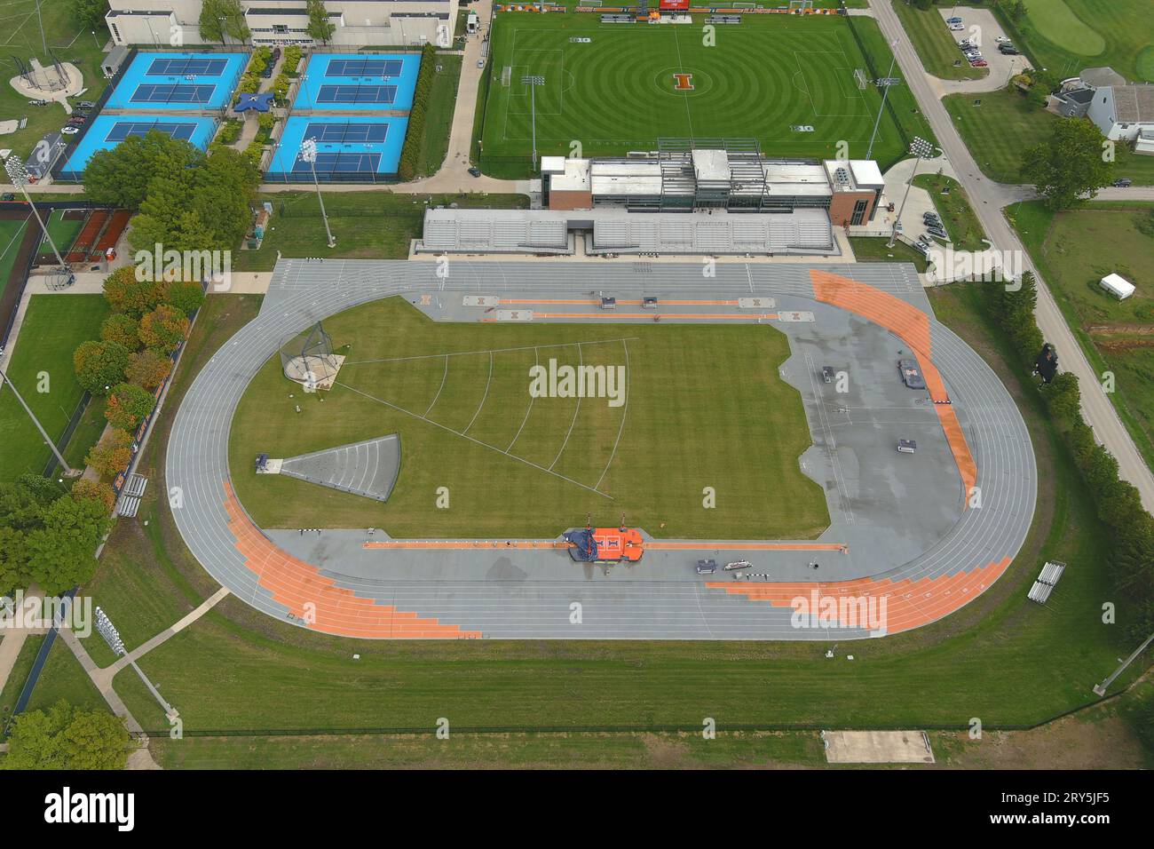 A general overall aerial view of Demirjian Park track and Field and ...