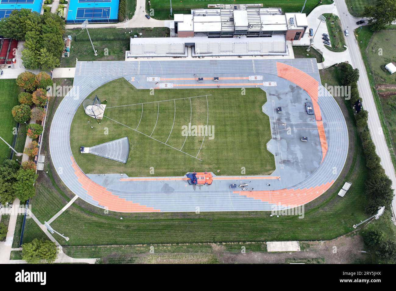 A general overall aerial view of Demirjian Park track and Field and ...