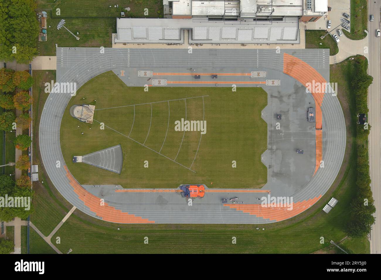 A general overall aerial view of Demirjian Park track and Field and ...