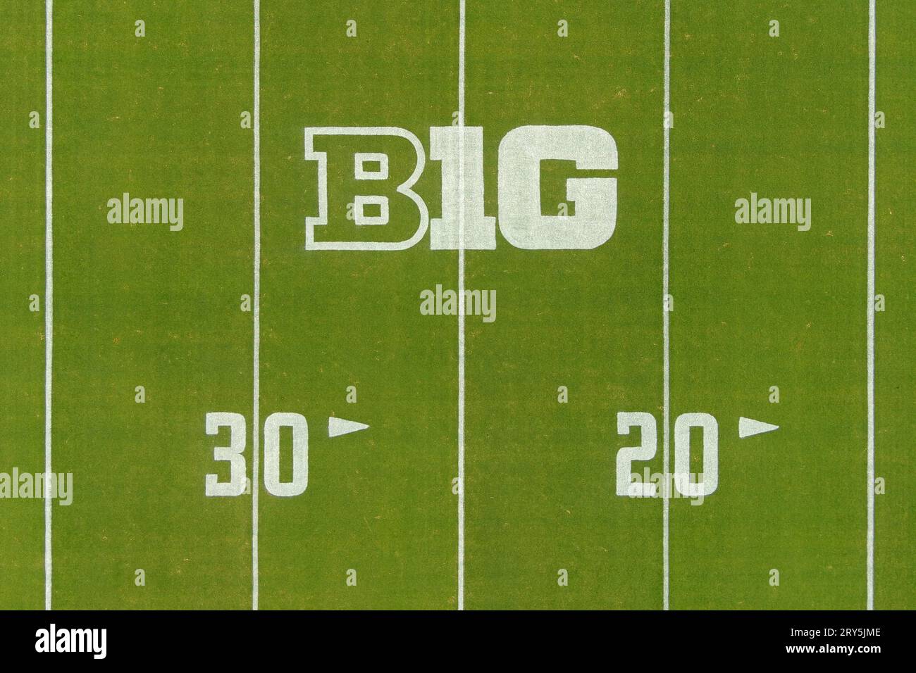 The Big 10 Conference logo on the field at Ryan Field Football stadium ...