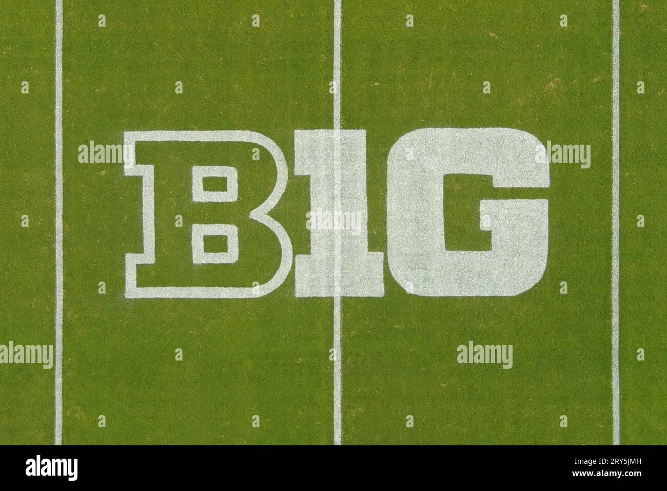 The Big 10 Conference logo on the field at Ryan Field Football stadium ...