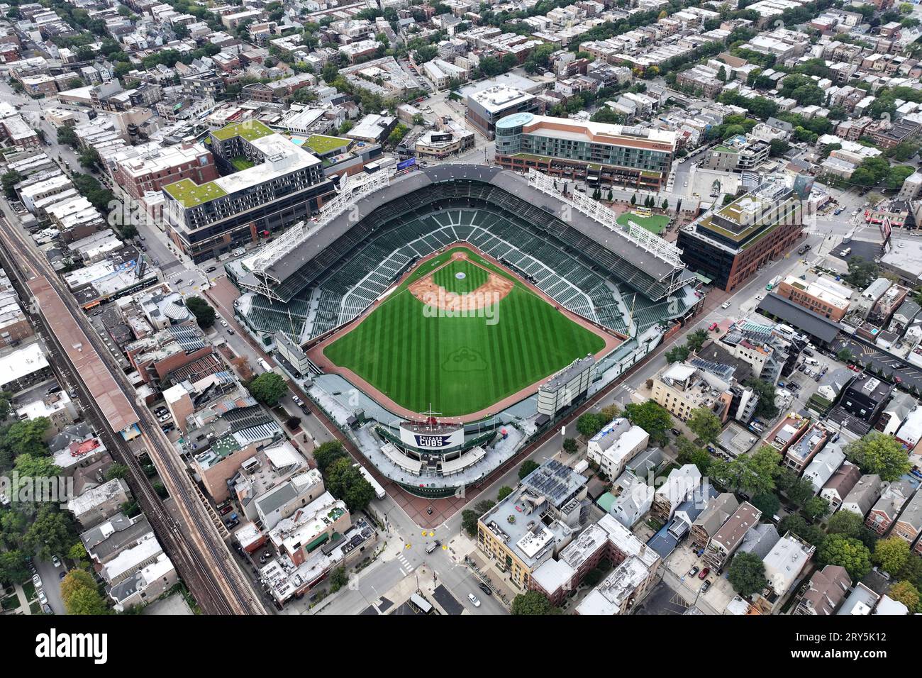Wrigley field baseball stadium aerial hi-res stock photography and ...