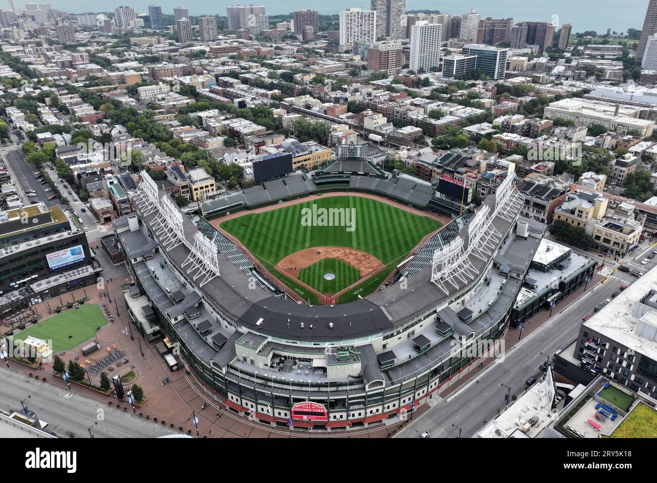 A general overall aerial view of Wrigley Field Baseball stadium ...