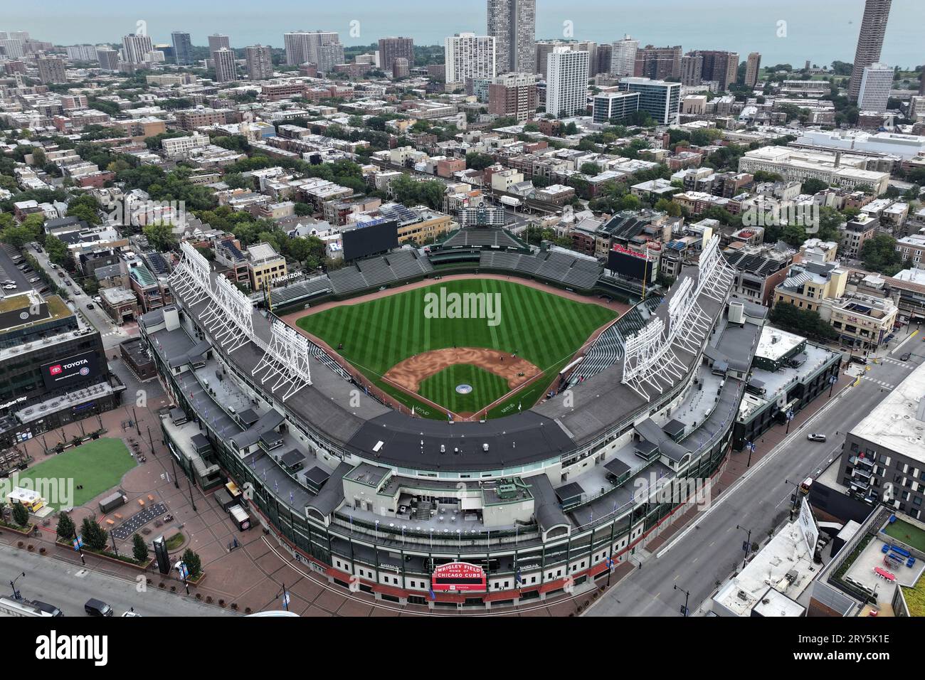 A general overall aerial view of Wrigley Field Baseball stadium ...