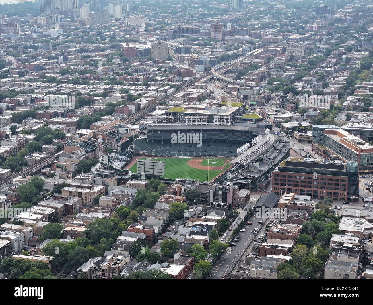 Wrigley field baseball stadium aerial hi-res stock photography and ...