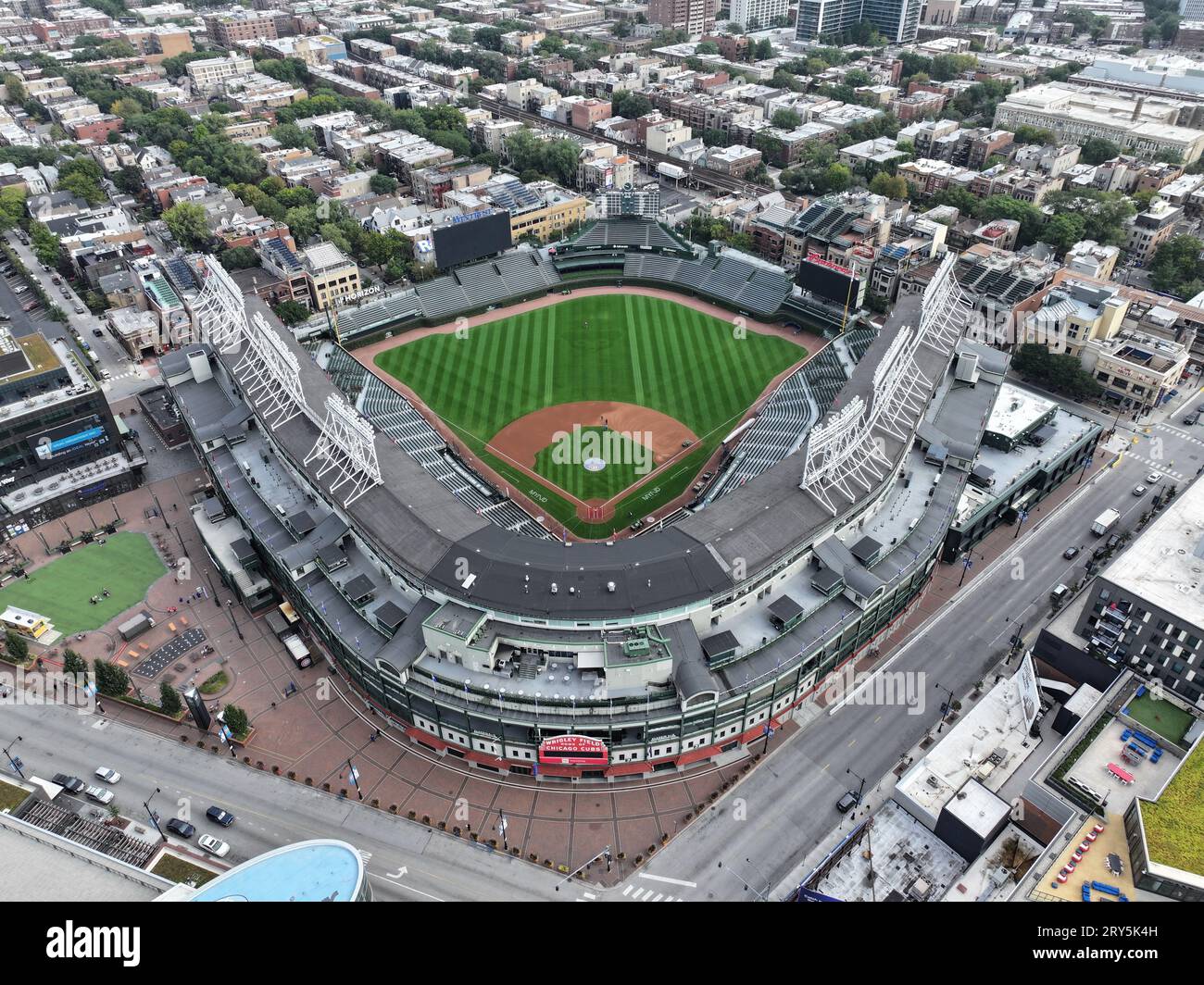 A general overall aerial view of Wrigley Field Baseball stadium ...
