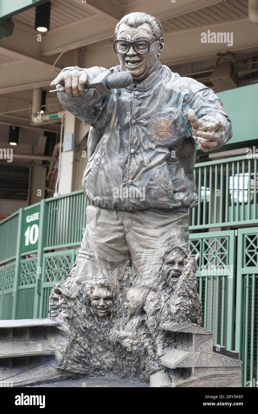 A statue of Chicago Cubs announcer Rocky Harry Caray at Wrigley Field ...