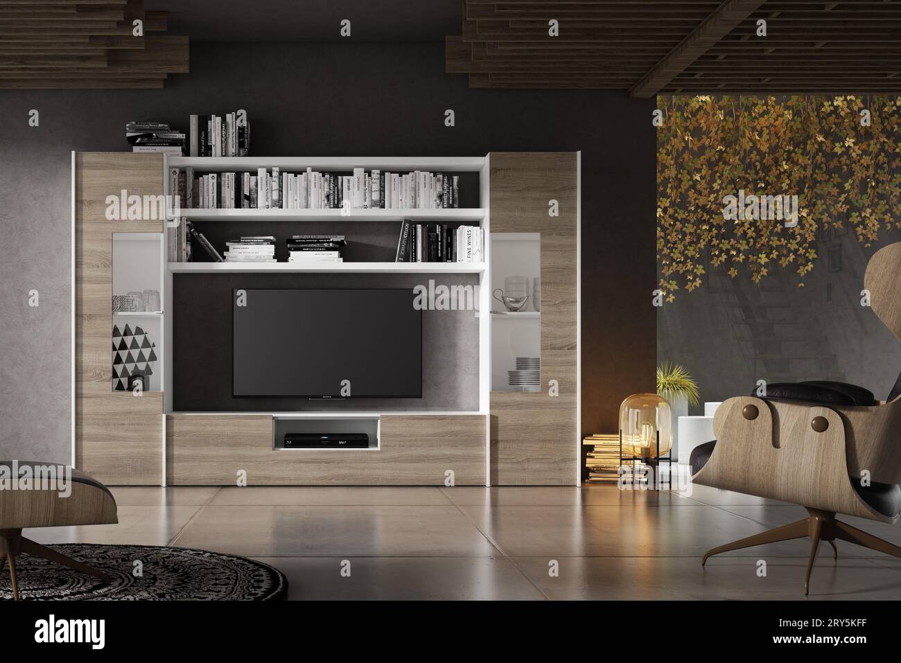 Modern living room with designed furniture in interiors. Minimalism ...