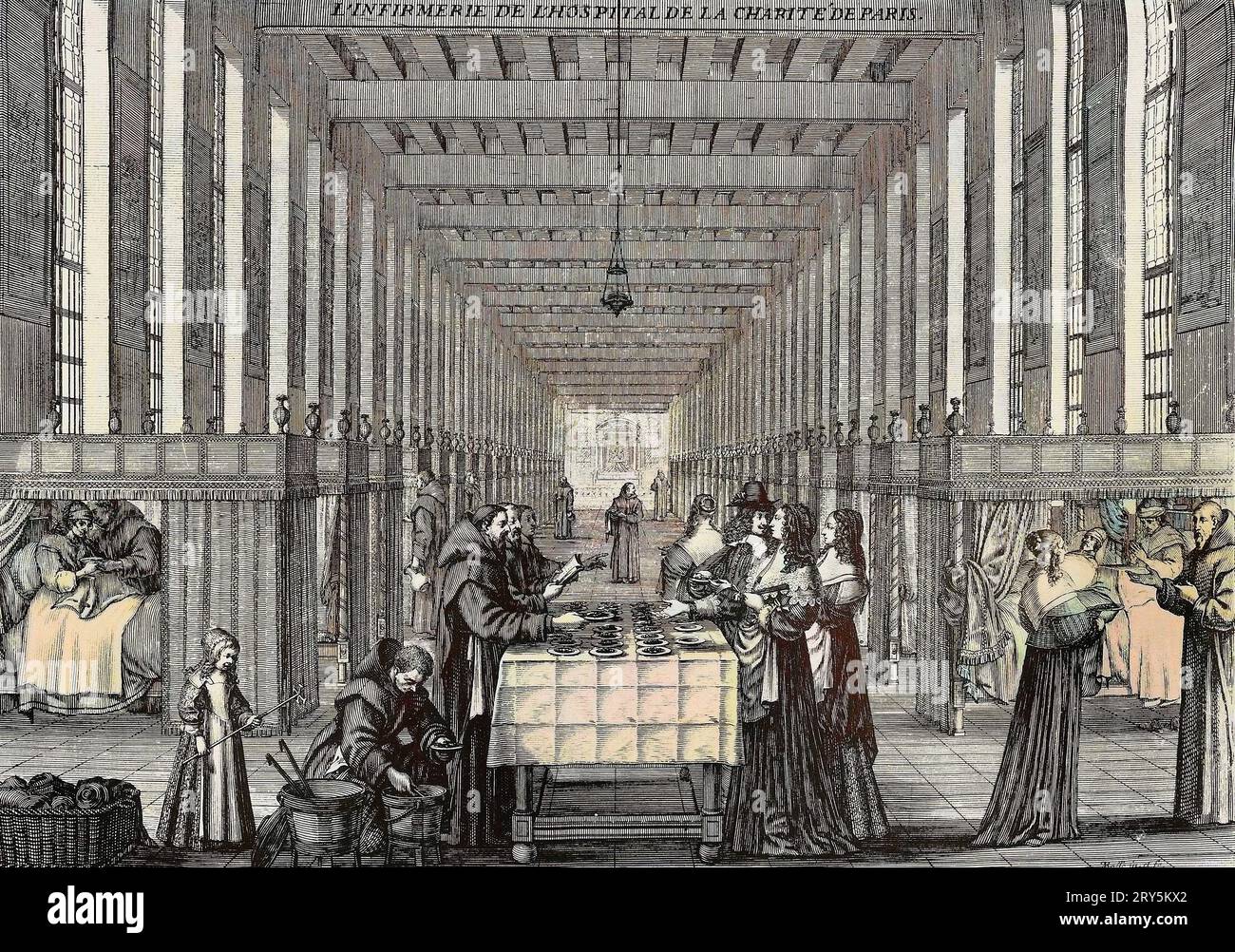 The infirmary of the Hospital of Charity in Paris, engraving by Abraham ...