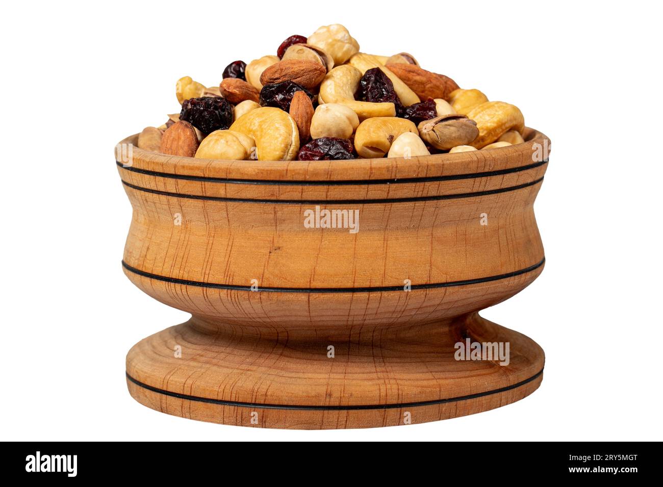 Mixed nuts in wood bowl. Nuts isolated on white background. Mixed nuts ...
