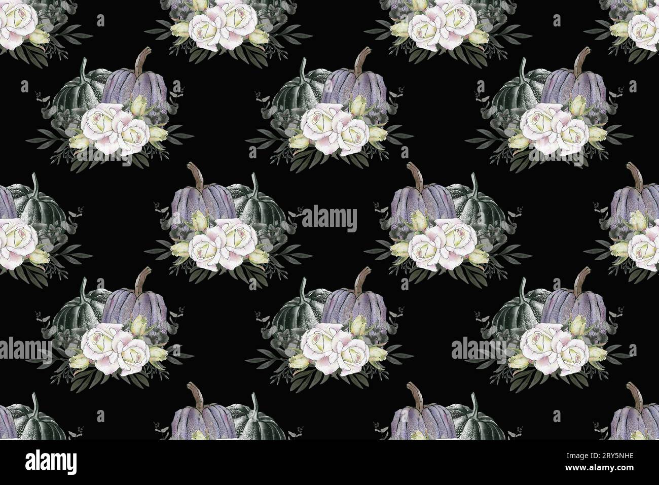 Watercolor seamless pattern, vintage Halloween background. Hand drawn ...