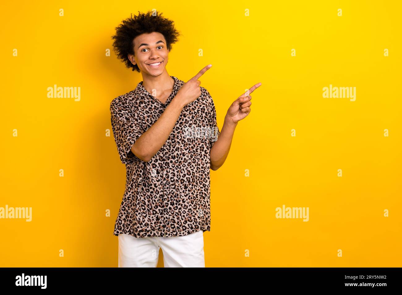 Photo of funky youngster guy advertise promo television series direct ...