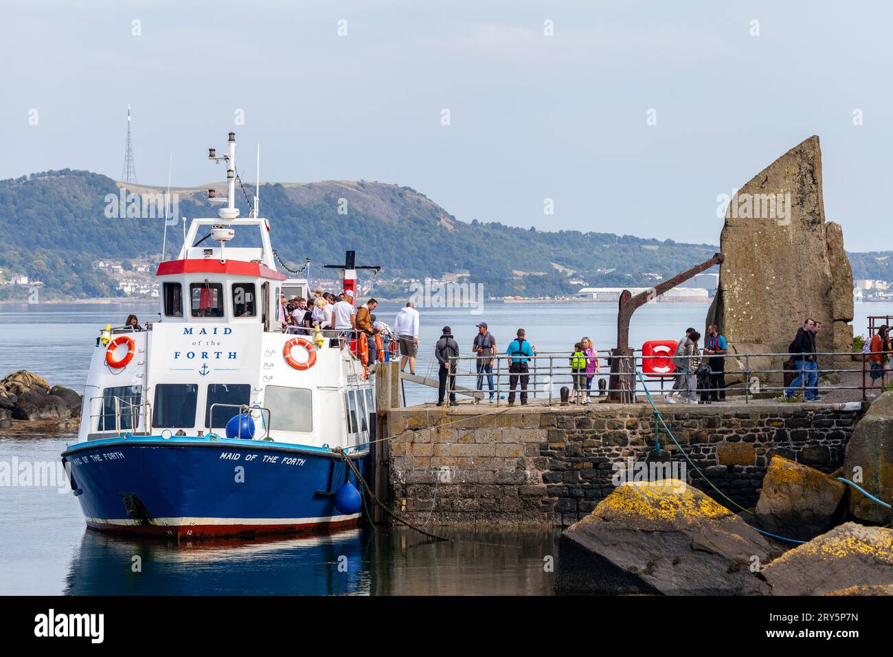 Maid of The Forth Boat alongside the harbour on the Inchcolm Island in the Firth of Forth Stock ...