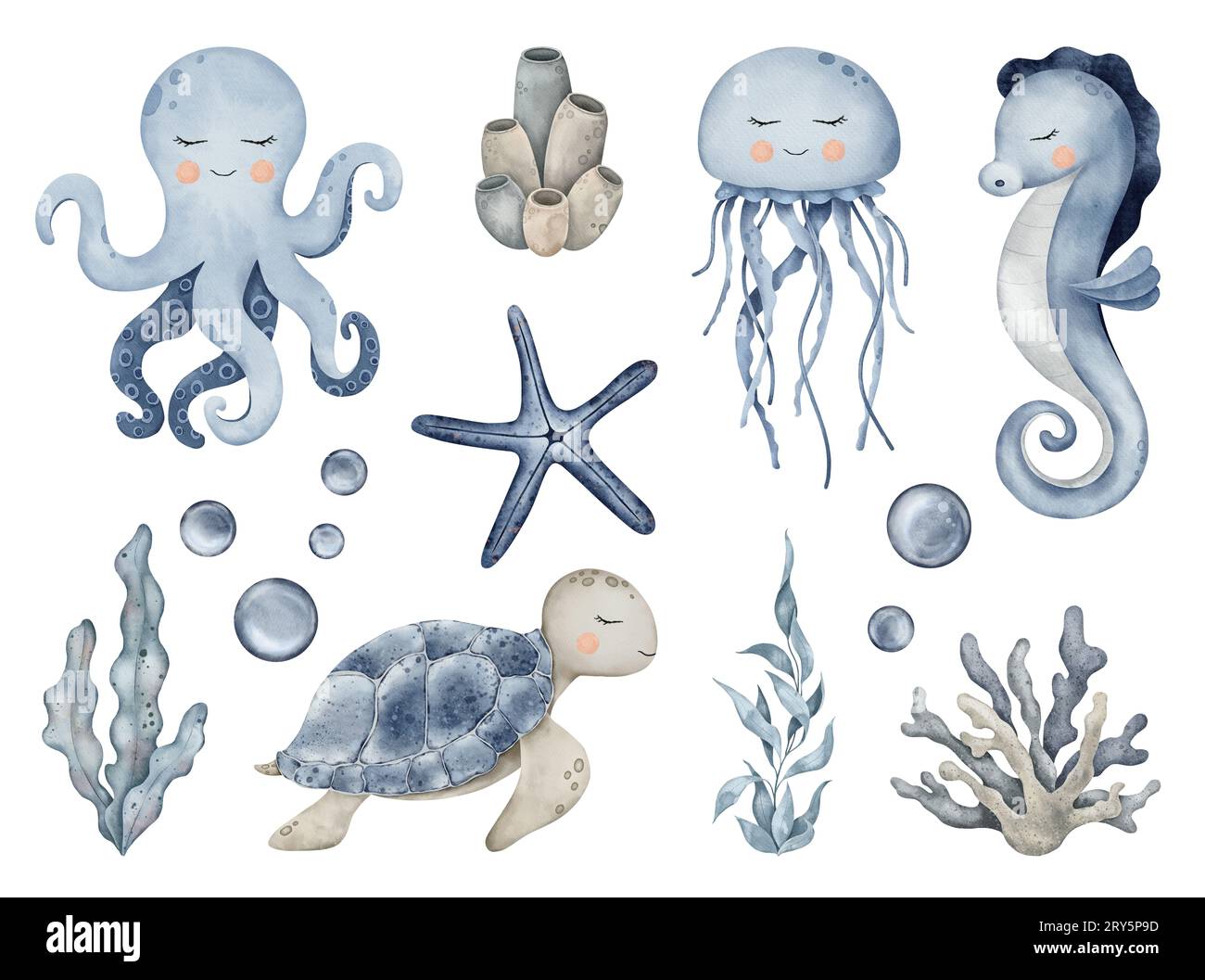 Large set of Underwater Animals. Cute undersea bundle with octopus ...