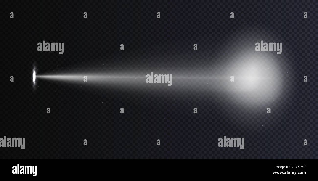 Flashlight beam directed on the wall realistic vector illustration isolated on dark transparent ...