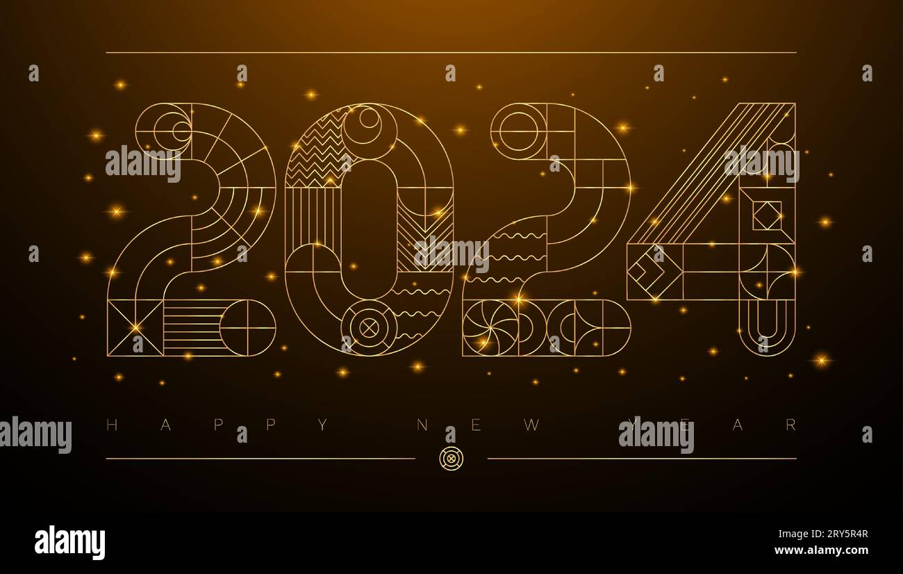 Golden luxury 2024 modern geometric New Year card. Grid based design ...