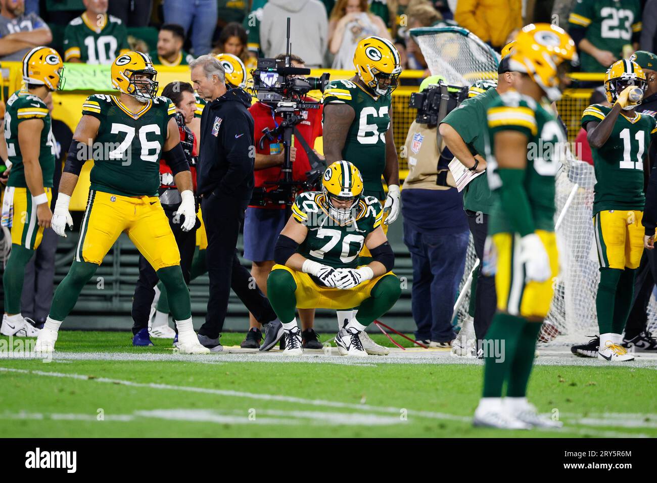 September 28, 2023: Green Bay Packers guard Royce Newman (70) during ...