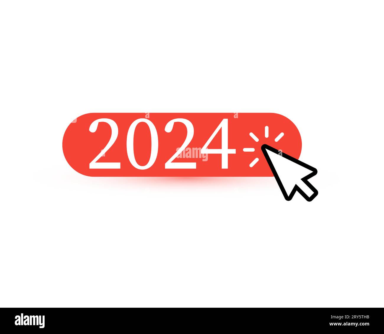 Red button icon with 2024 numbers and mouse pointer, button clicked ...