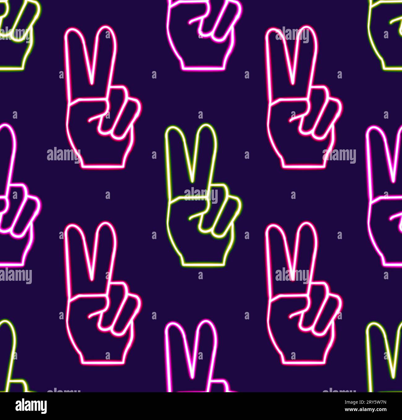 Seamless pattern Peace Sign Hand glowing desktop icon, neon sticker ...