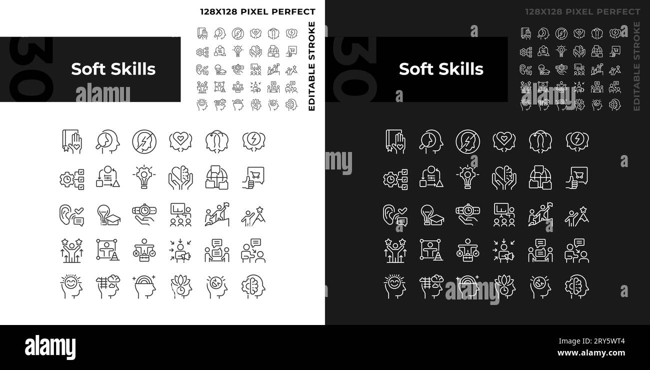 Customizable pixel perfect dark and light soft skills icons set Stock Vector Image & Art - Alamy