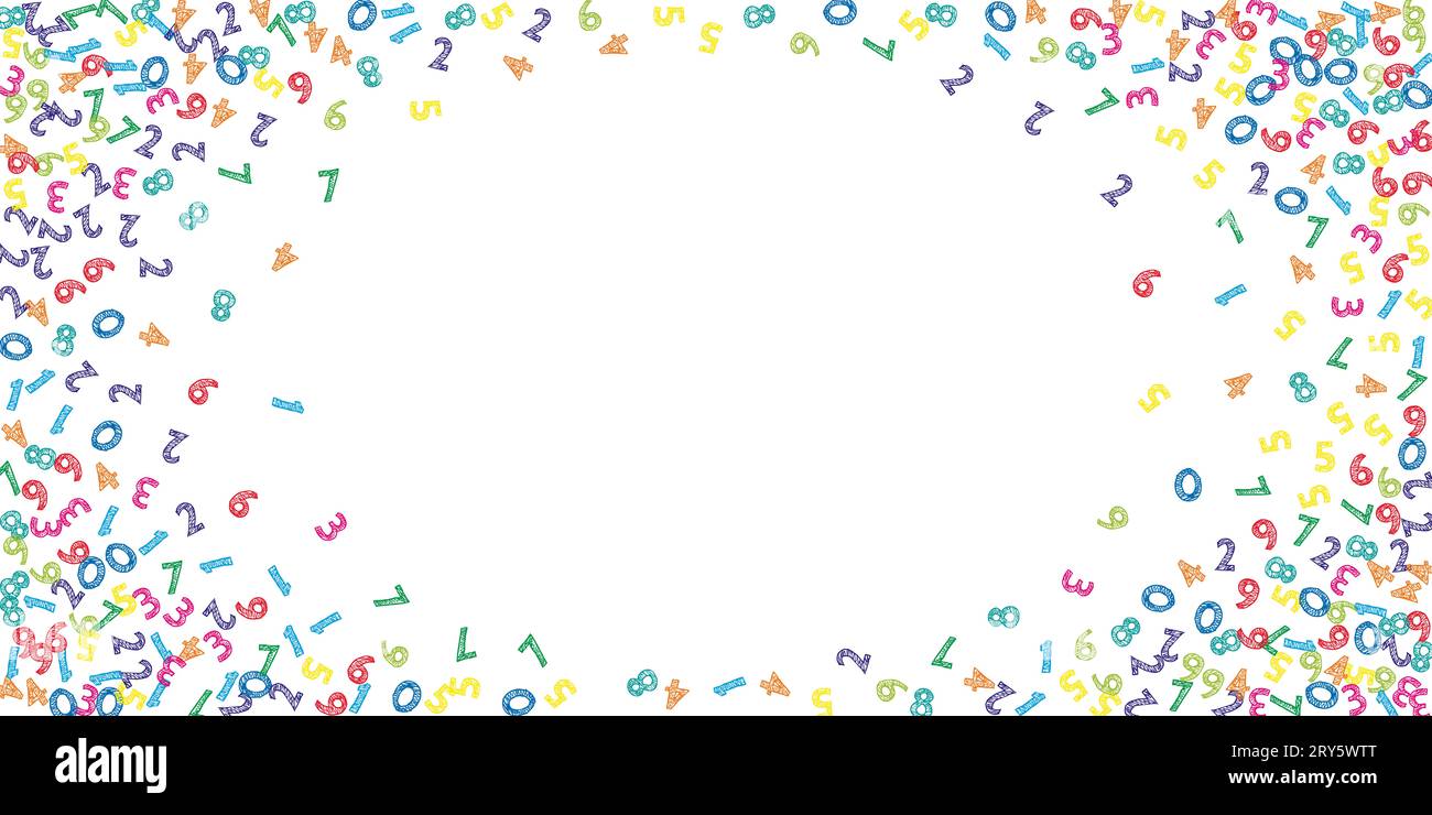 Falling colorful sketch numbers. Math study concept with flying digits ...