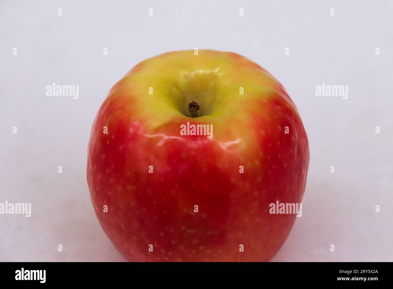 Cripps Pink, red apple closeup sitting on a white countertop. Rosh ...