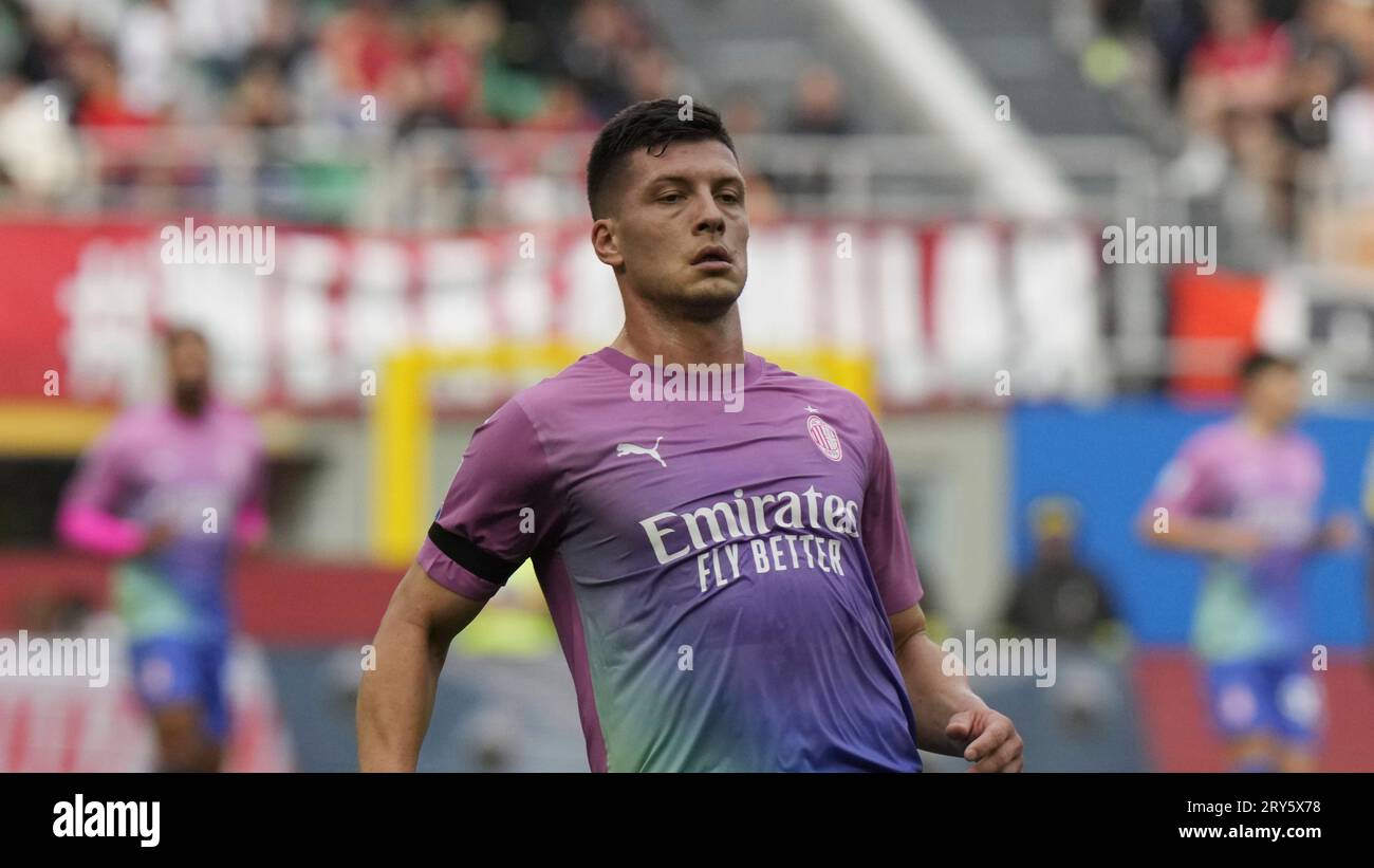 AC Milan's Luka Jovic controls the ball during a Serie A soccer match ...