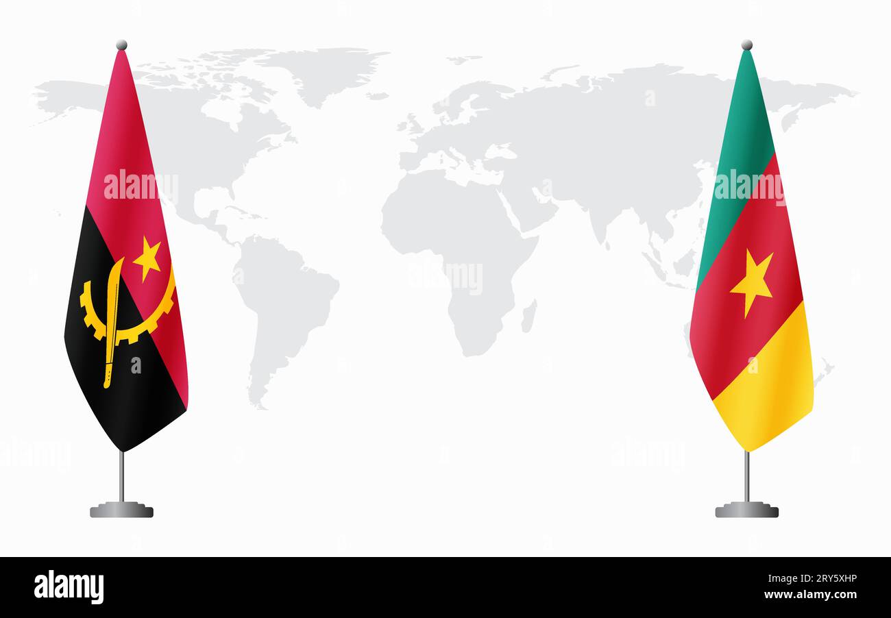 Angola and Cameroon flags for official meeting against background of ...