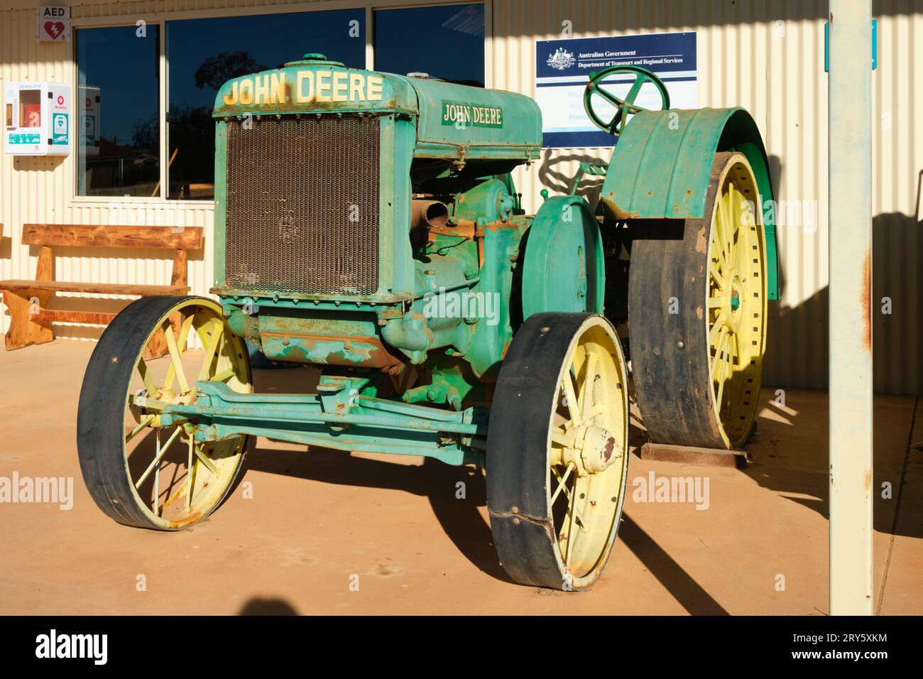 A restored, historical John Deere tractor model at the Mukinbudin ...