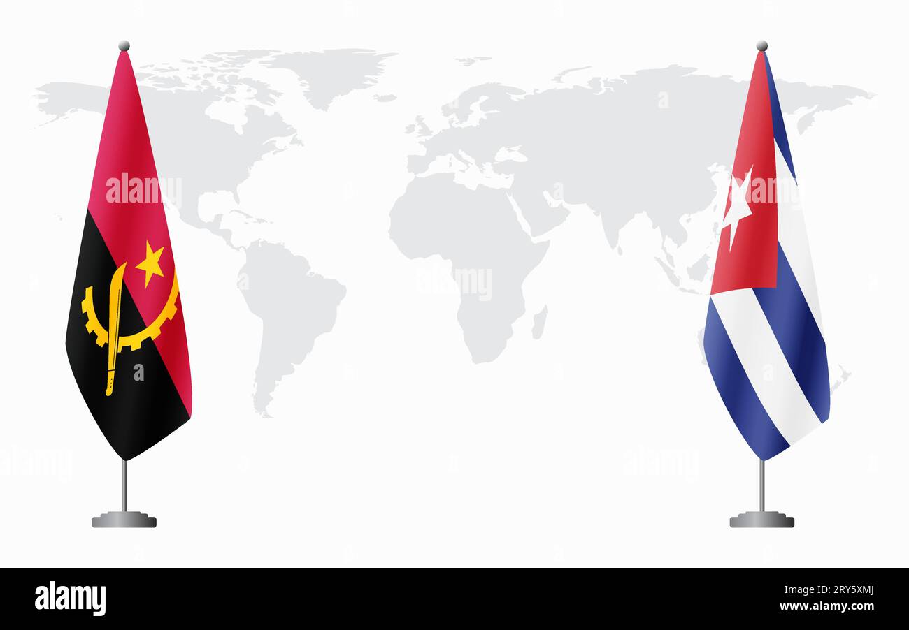 Angola and Cuba flags for official meeting against background of world ...