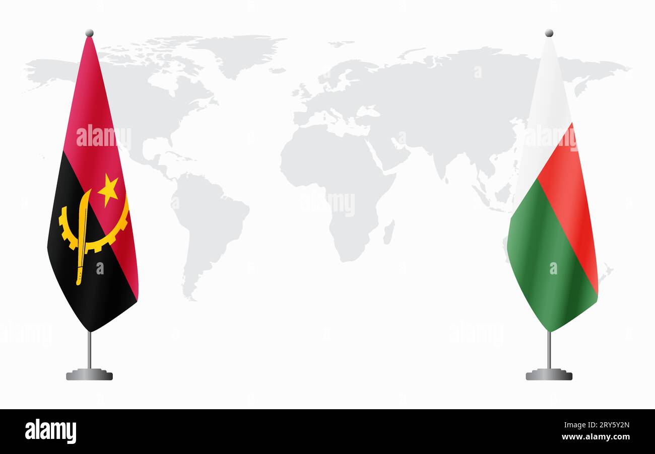 Angola and Madagascar flags for official meeting against background of ...