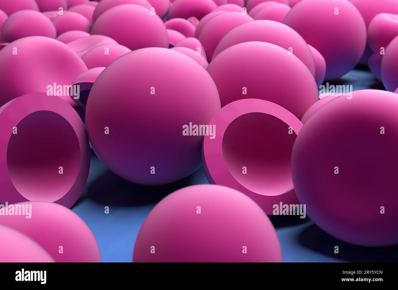 Microcapsule particles (microspheres) field - closeup view 3d ...