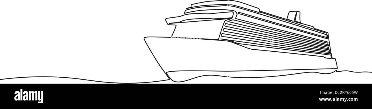continuous single line drawing of large cruise ship on ocean, line art ...