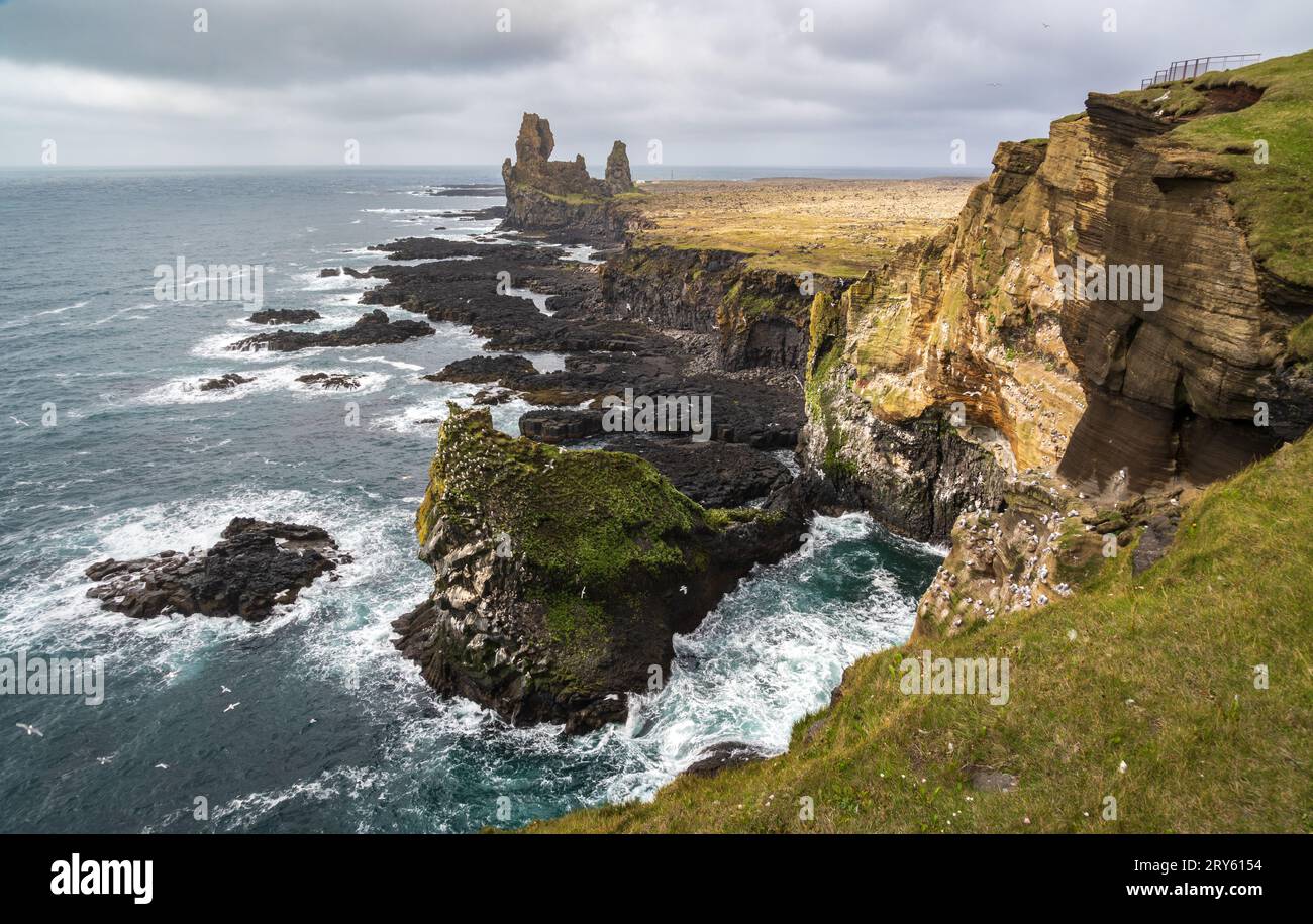 The Londrangar Basalt Cliffs (Hellnar) in Iceland on a Summer Day Stock ...