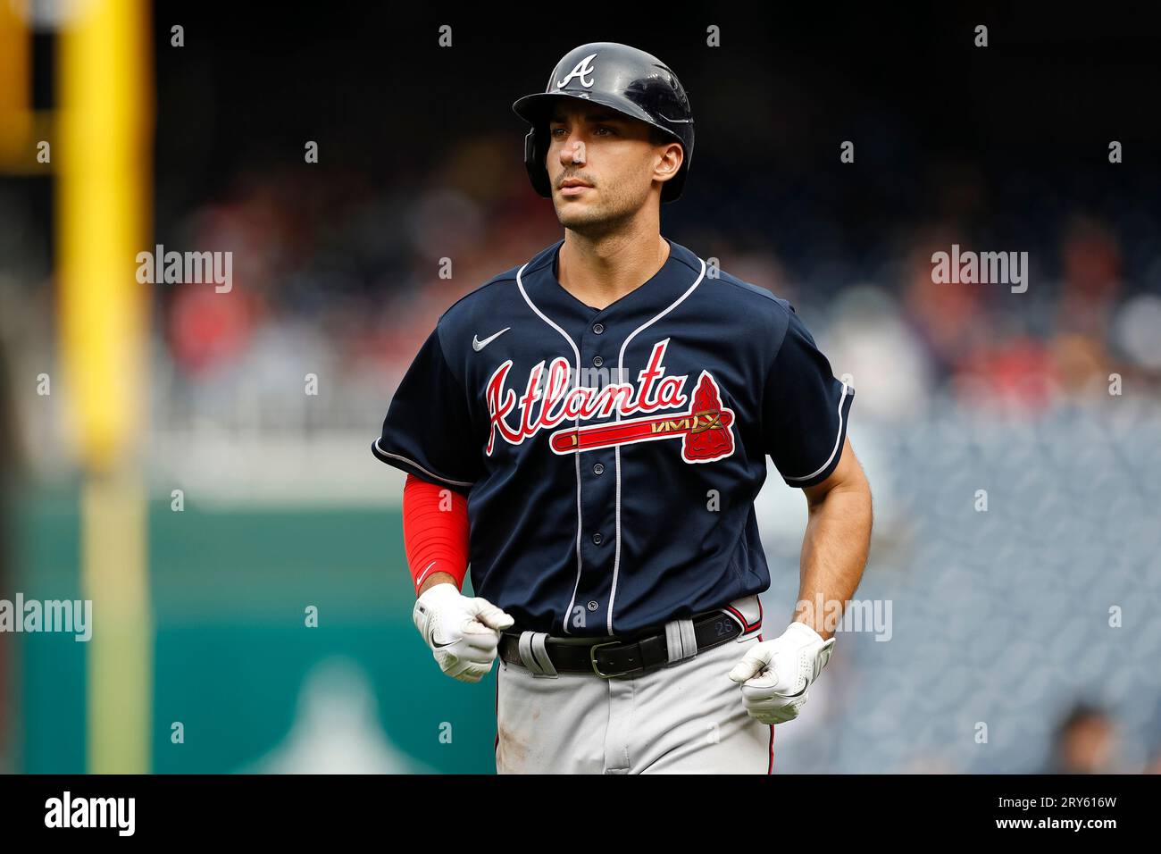 Atlanta Braves first basemen Matt Olson (28) jogs off the field during ...