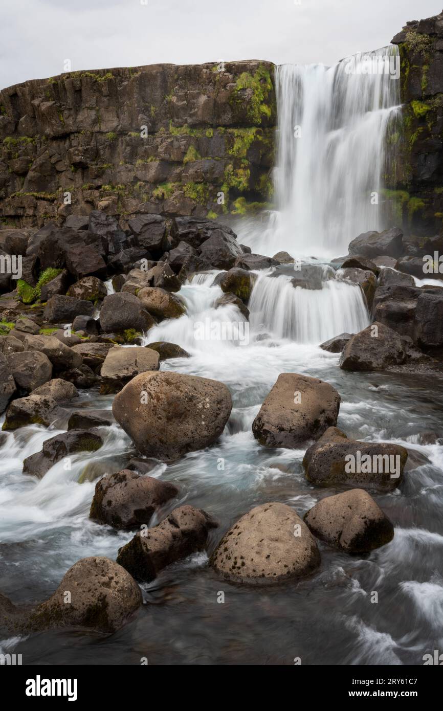 The Oxararfoss Waterfall in Thingvellir National Park, Iceland Stock ...