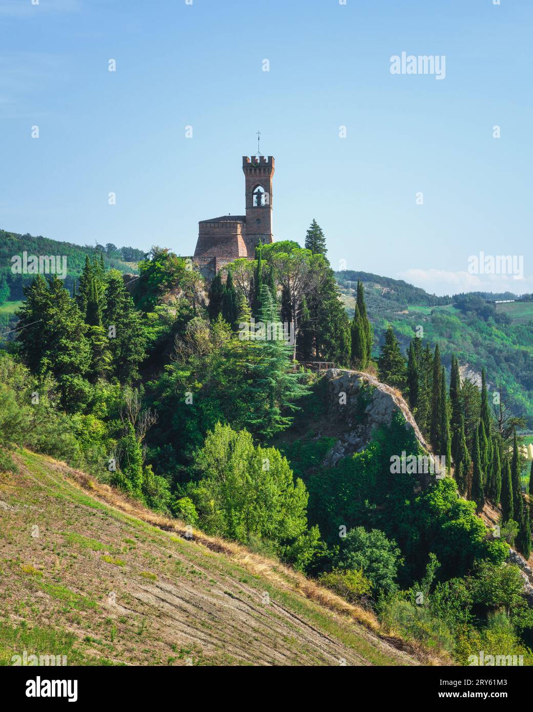 Brisighella historic clock tower on the cliff. This 1800s architecture ...